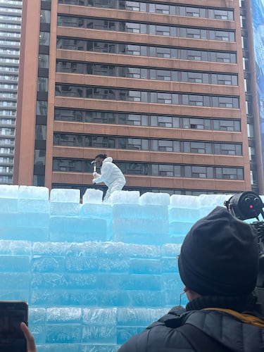 Take a closer look at Drake's giant ice sculpture in downtown Toronto ...