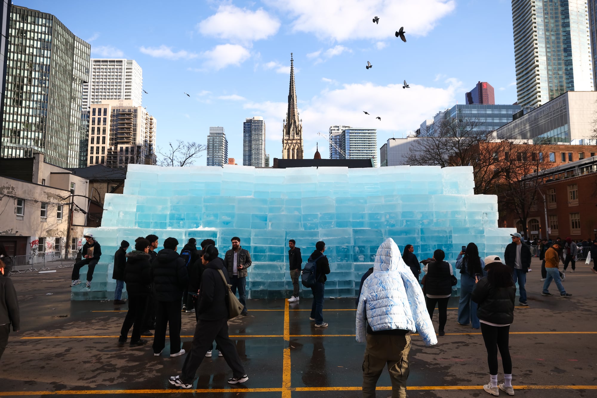 Take a closer look at Drake's giant ice sculpture in downtown Toronto ...